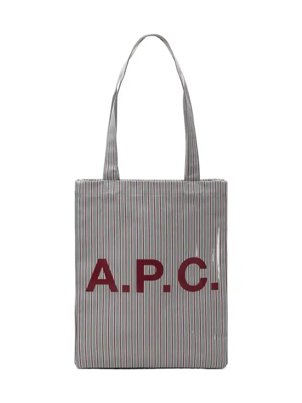 A.p.c. Multi Striped Cotton Tote Bag With Printed Logo - Green
