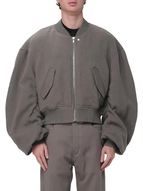 Rick Owens Oversized Padded Virgin Wool Bomber Jacket With Ribbed High Neck - Grey