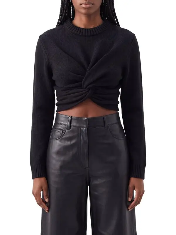 Balenciaga Draped Asymmetrical Wool Crewneck Jumper - Black