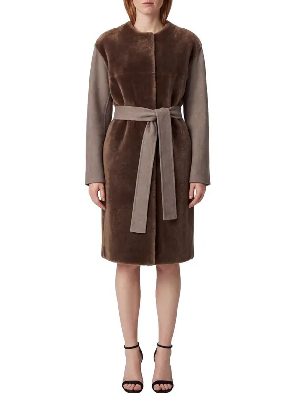 Fabiana Filippi Knee-length Fur Coat With Waist Belt - Brown