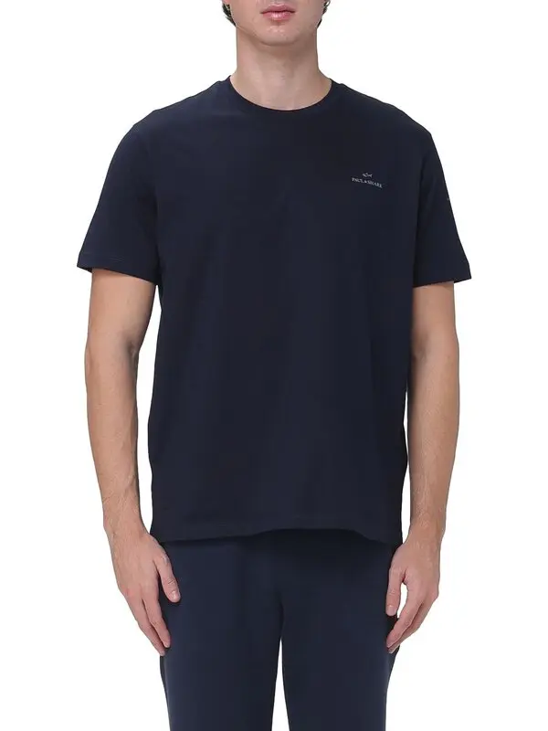 Paul & Shark Short-sleeved Cotton Crew Neck T-shirt With Tone-on-tone Logo - Blue