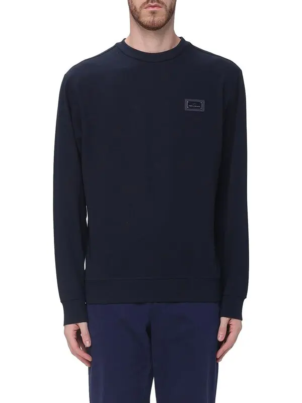 Paul & Shark Cotton Crew Neck Jumper With Metallic Logo And Dropped Shoulders - Navy