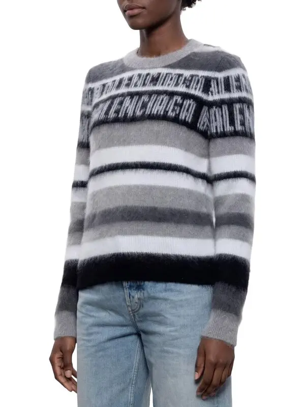 Balenciaga Striped Wool-blend Crew-neck Jumper With All-over Jacquard Logo - Black