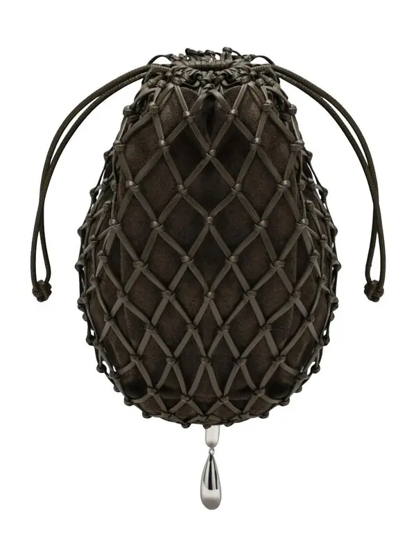 Savette Macrame Nappa Leather Mini Bucket Bag With Net Design - Black