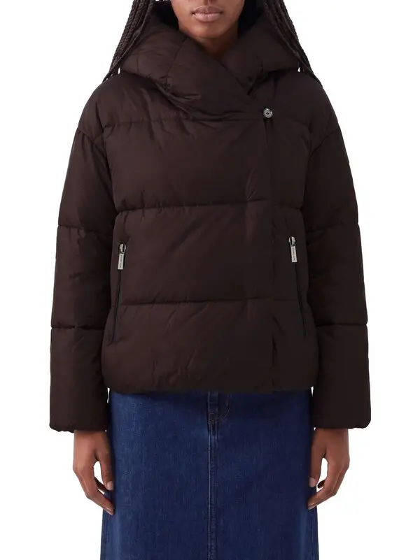 Michael Kors Short Quilted Puffer Jacket In Polyester With A Padded Hood - Brown
