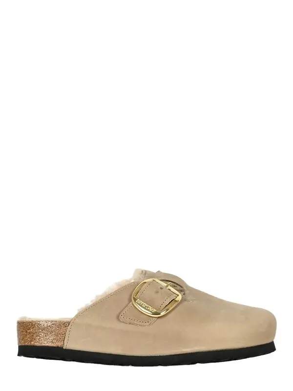 BIRKENSTOCK Boston Big Buckle Oiled Leather Mules With Shearling Lining - Brown