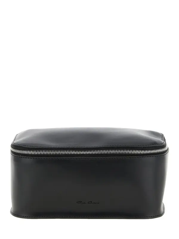 Rick Owens Smooth Calf Leather Wash Bag With Side Handle - Black