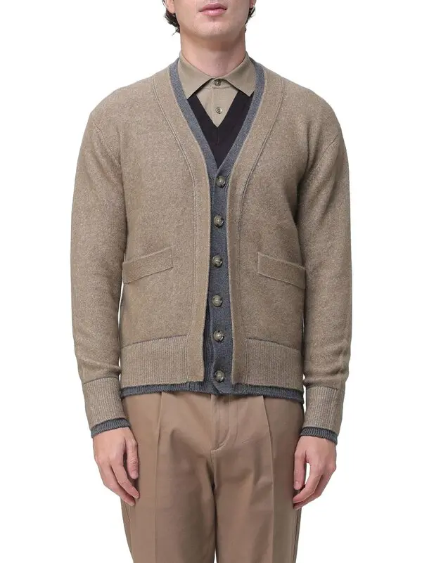 PAOLO PECORA Cotton V-neck Cardigan With Patch Pockets - Beige