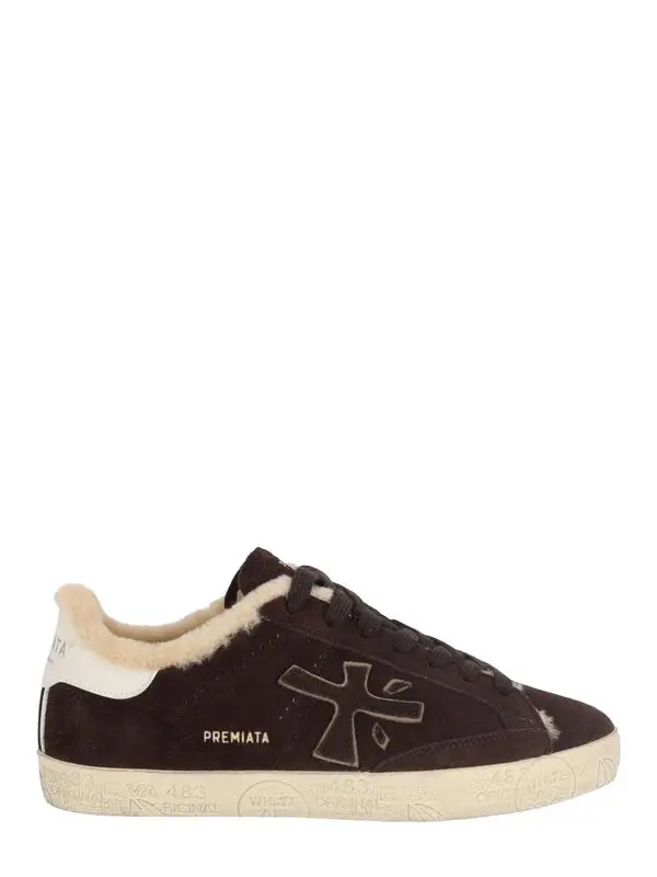 Premiata Stevend Leather And Suede Trainers With Wool-lined Interior - Brown