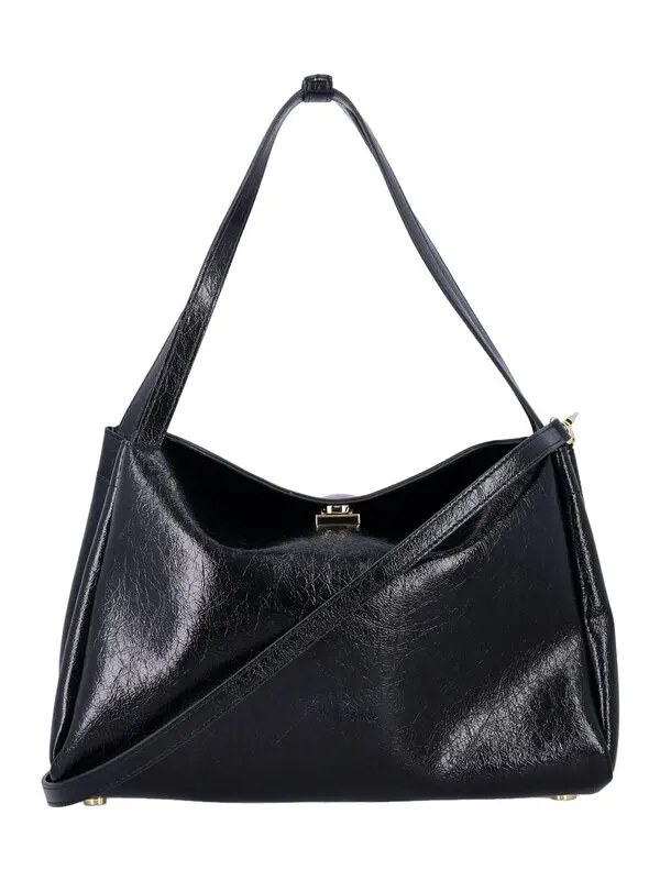 THEMOIRE Calipso Crinkled-effect Vegan Leather Shoulder Bag With Double Handle - Black