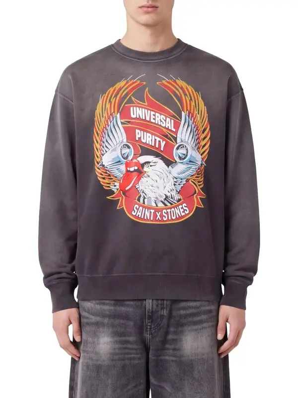 SAINT MXXXXXX Graphic Print Cotton Crewneck Sweatshirt - Black