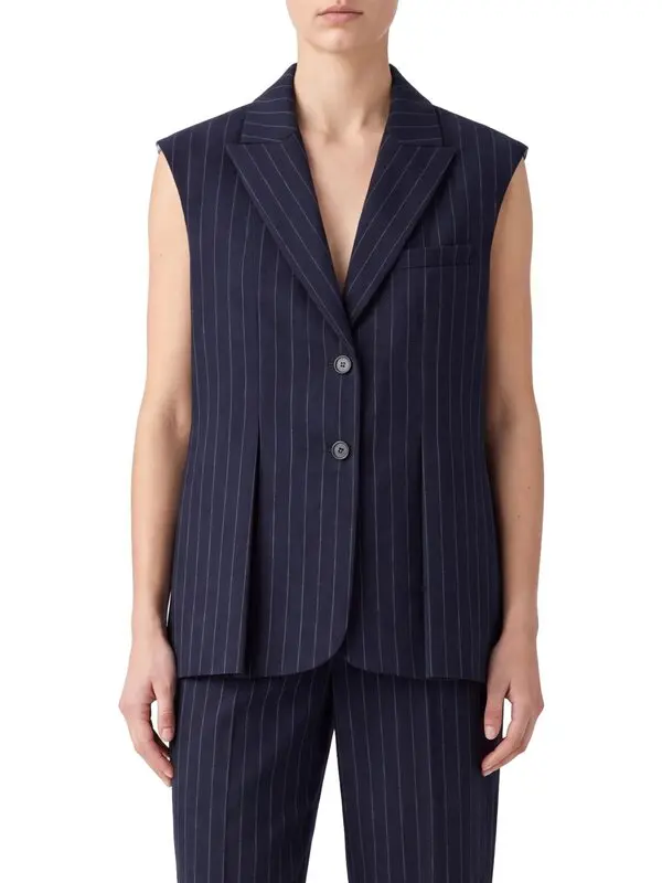 SOLOTRE Pinstripe Wool-blend Single-breasted Tailored Waistcoat - Navy