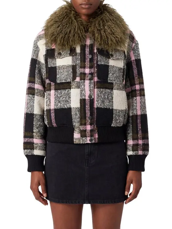 Essentiel Antwerp Tartan Bomber Jacket With Faux Fur Collar - Multicolor