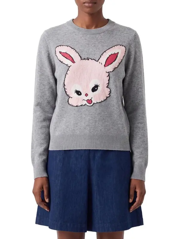 Essentiel Antwerp Graphic Print Wool And Cashmere Blend Jumper - Grey