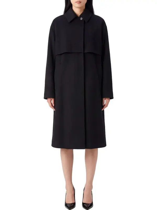 JIL SANDER Long Single-breasted Wool Coat With Concealed Closure - Black
