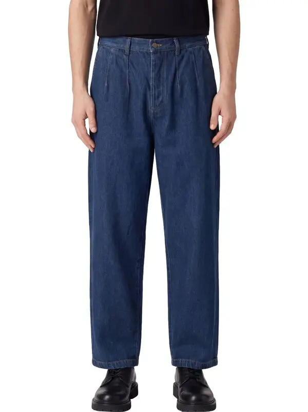 Universal Works Dutch Pleated Wide-leg Jeans In Cotton Denim - Blue