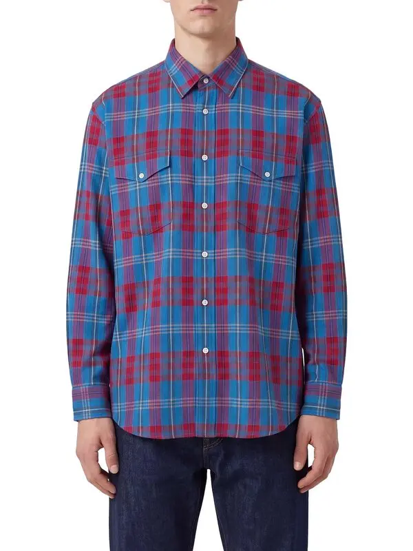 Auralee Check Cotton And Silk-blend Shirt With Patch Pockets - Blue