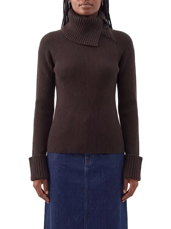 Sportmax Slim Fit Long-sleeved Wool Blend Roll Neck Jumper - Coffee