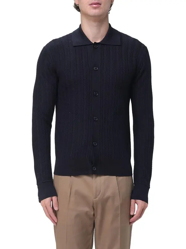 PAOLO PECORA Slim Fit Pure Wool Button-up Cardigan - Blue