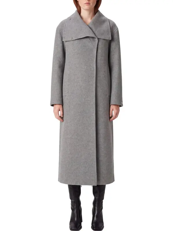 Sportmax Virgin Wool Double-breasted Long Coat With Sailor Collar - Grey