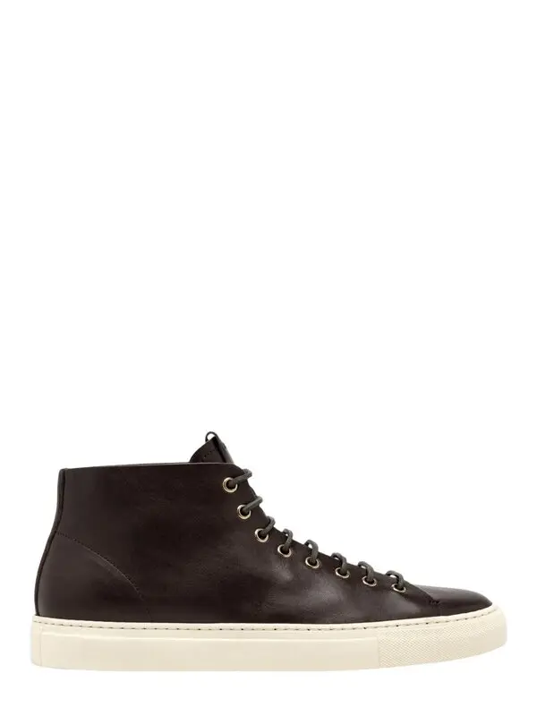 BUTTERO® Smooth Leather High-top Trainers With Tone-on-tone Logo - Brown