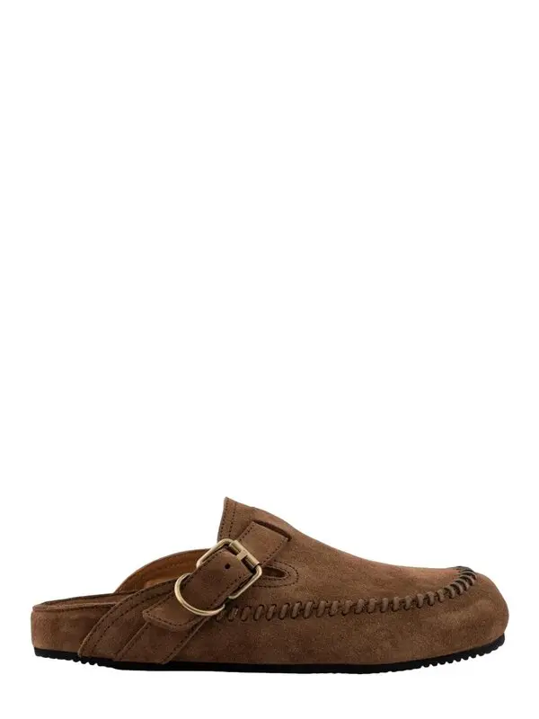 BUTTERO® Suede Leather Mules With An Adjustable Strap And Low Heel - Brown