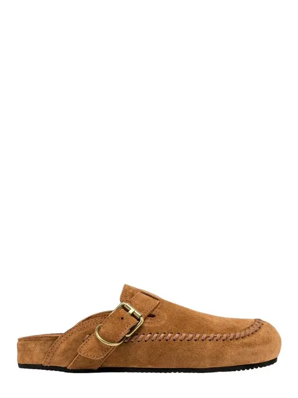 BUTTERO® Suede Leather Mules With An Adjustable Strap And Low Heel - Tobacco
