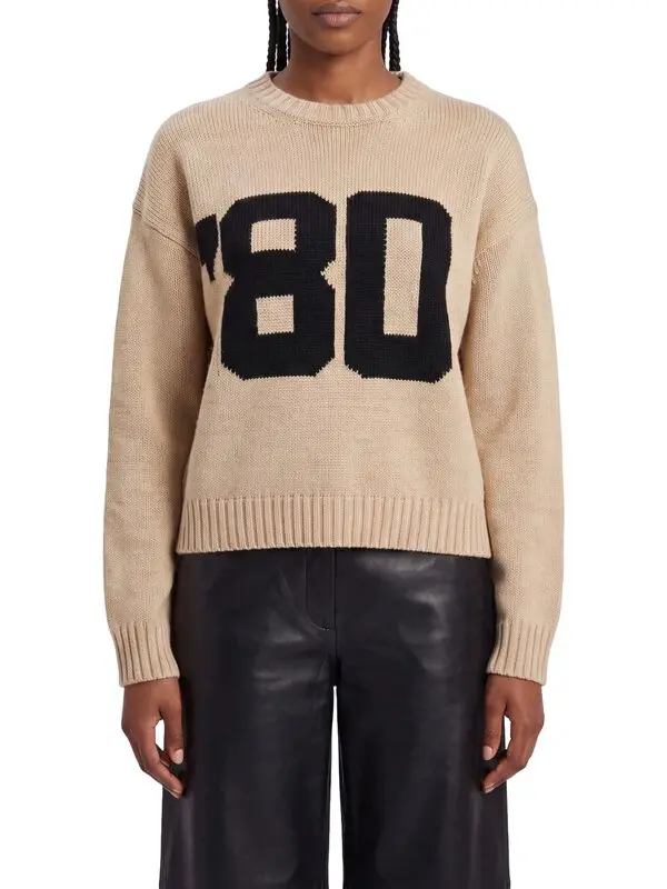 ANIYE BY Slogan Print Crewneck Jumper In A Wool And Alpaca Blend - Beige