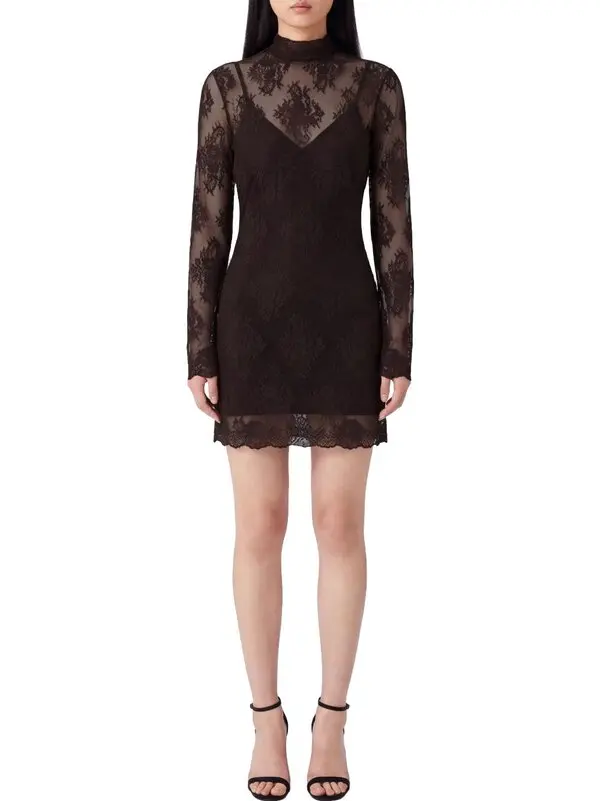 ANIYE BY Long-sleeved High-neck Lace Mini Dress With An Internal Slip - Brown
