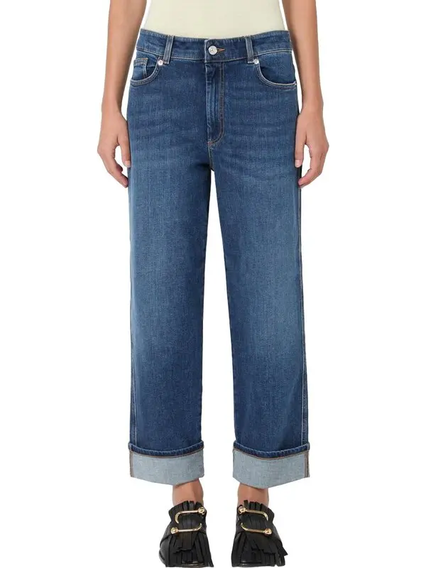 Sportmax Mid-rise Cropped Straight-leg Jeans In Cotton Denim With Turn-ups - Blue 1