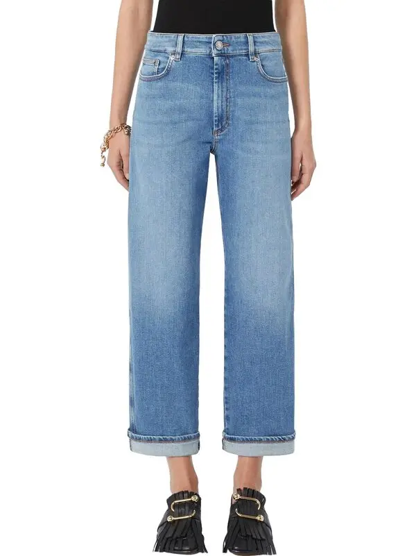 Sportmax Mid-rise Cropped Straight-leg Jeans In Cotton Denim With Turn-ups - Blue