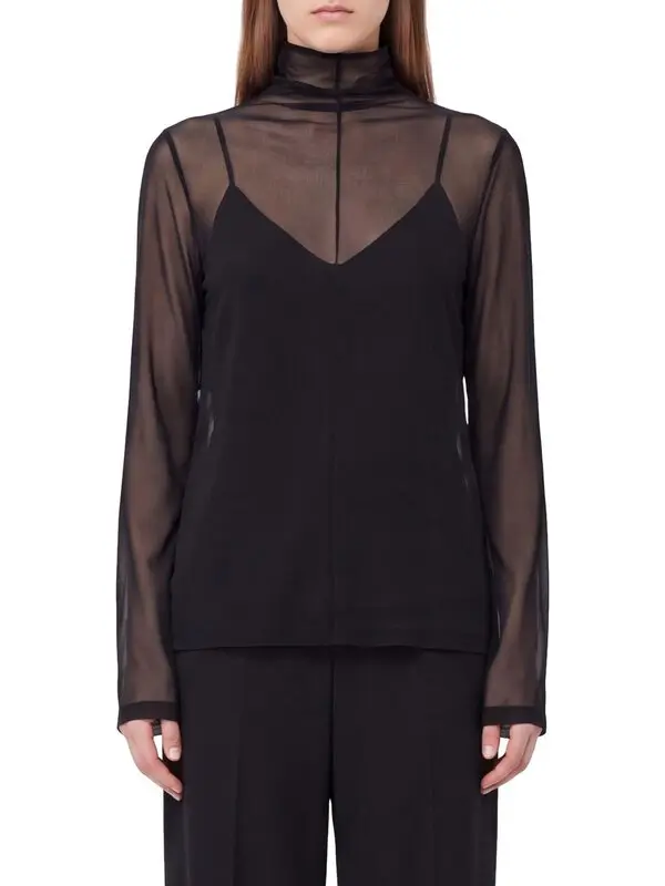 Sportmax Long-sleeved Sheer Silk Turtleneck Top - Black