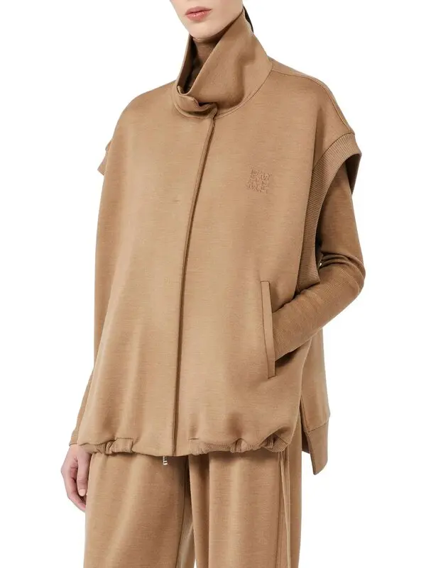 Max Mara Short-sleeved Wool Cape With Funnel Neck And Zip Closure - Camel