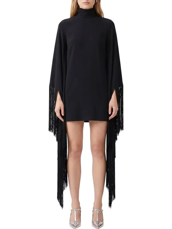 TALLER MARMO Asymmetric High-neck Mini Dress With Fringe Details - Black