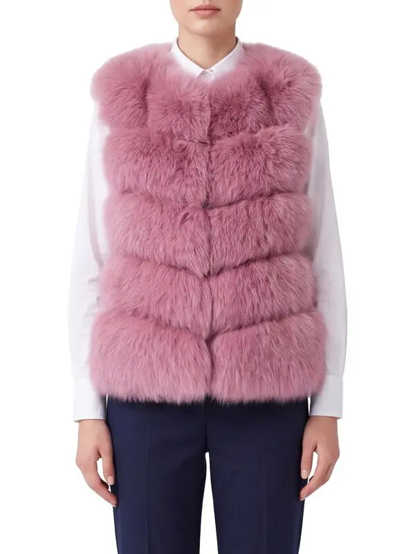 SUPREMA Sleeveless Pure Wool Crewneck Waistcoat With Slit Pockets - Violet