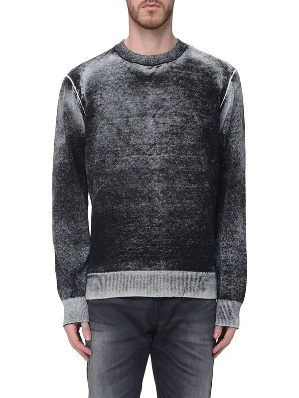 DIESEL® Long-sleeved Cotton Crewneck Jumper With Ribbed Trims - Black