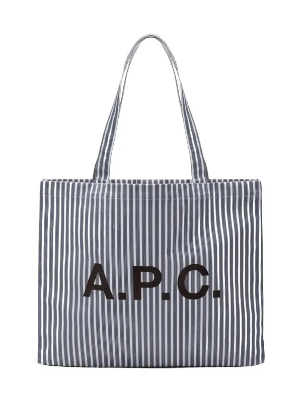 A.p.c. Two-tone Striped Cotton Tote Bag With Printed Logo - Blue