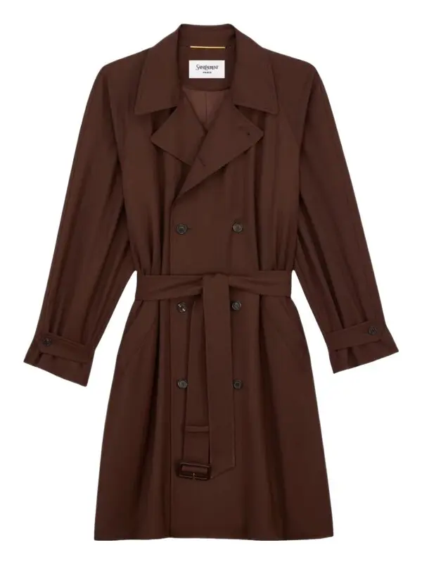 Saint Laurent Trench Coat In Wool Gabardine - Ebene Clair