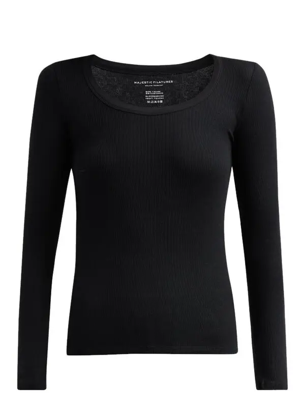 Majestic Filatures Soft Touch Scoopneck Sweater - Noir