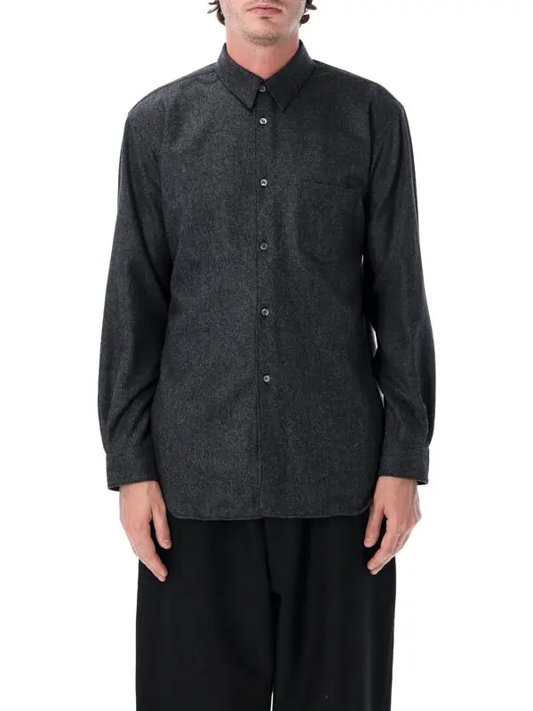 Comme Des Garçons Wool-blend Pointed Collar Shirt With Chest Patch Pocket - Grigio