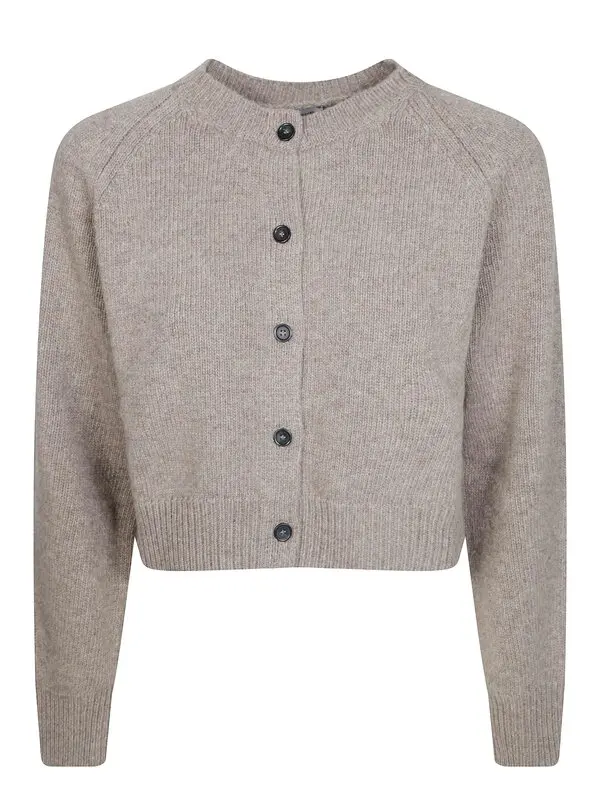 Max Mara Wool Crewneck Cardigan With Raglan Sleeves - Marrone