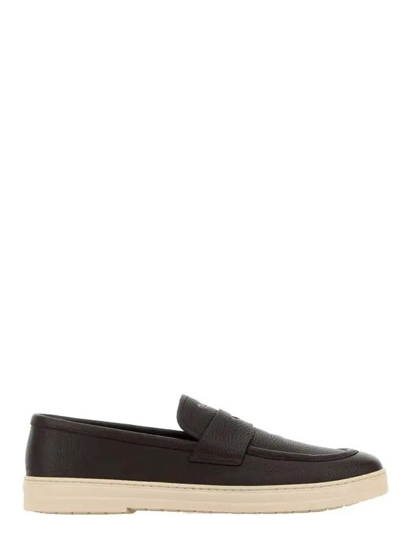 Prada Textured Leather Loafers - Brown