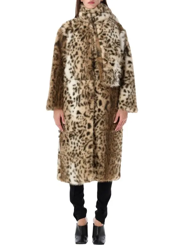 LA PISCINE Faux Fur Long Coat - Marrone