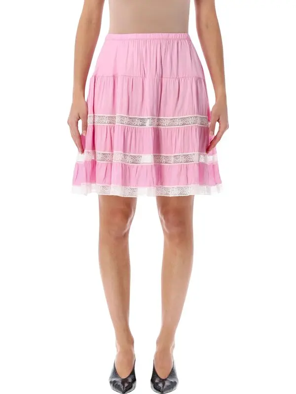 Gimaguas Tiered Mini Skirt With Lace Trim - Rosa