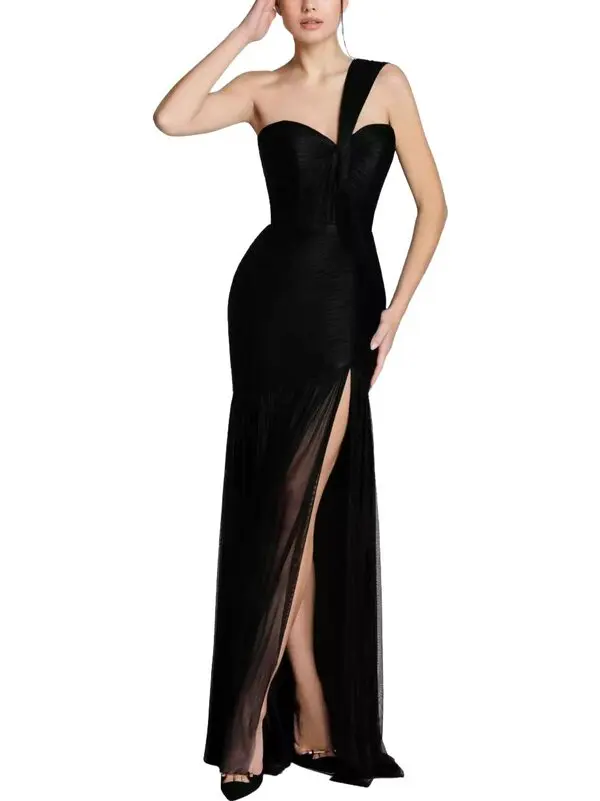 IMROSKA One-shoulder Pleated Dress - Black