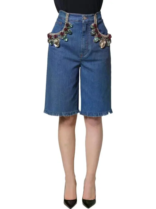 Dolce & Gabbana Embellished Frayed-hem Shorts - Blue