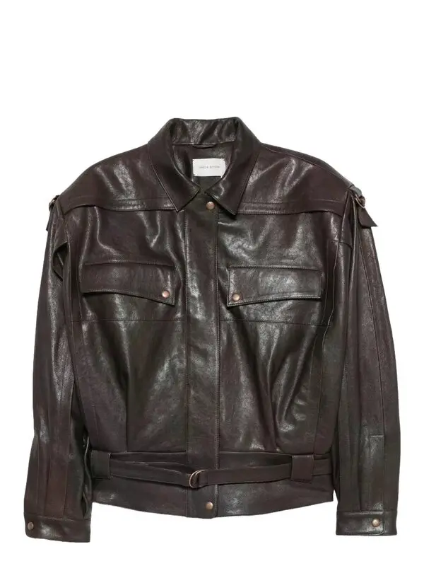 Magda Butrym Belted Leather Jacket - Brown