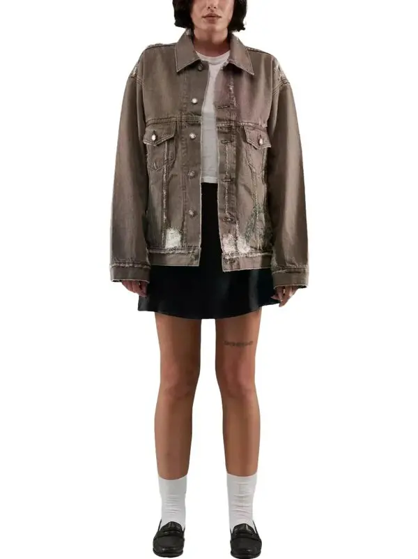PALY Distressed Graphic-print Denim Jacket - Brown