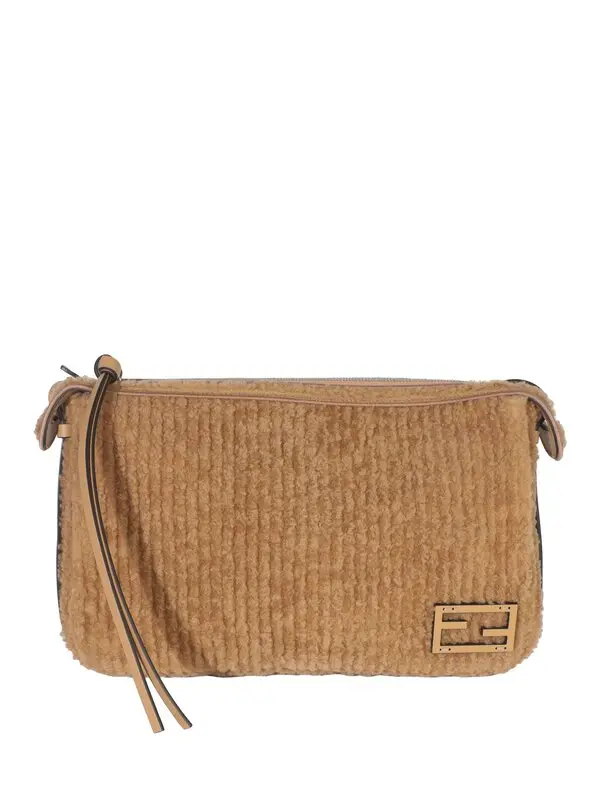 Fendi Miele Scuro Shearling Vitello Simply Shoulder Bag - Brown