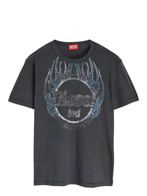 DIESEL® T-shirt In Slub-jersey With Crack Print - Grey